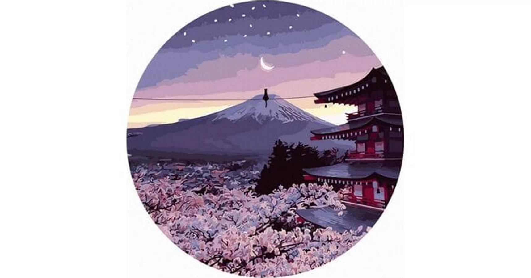 Tavaszi Japán éjszakák - Számfestő készlet, kerek kerettel (40x40 cm)