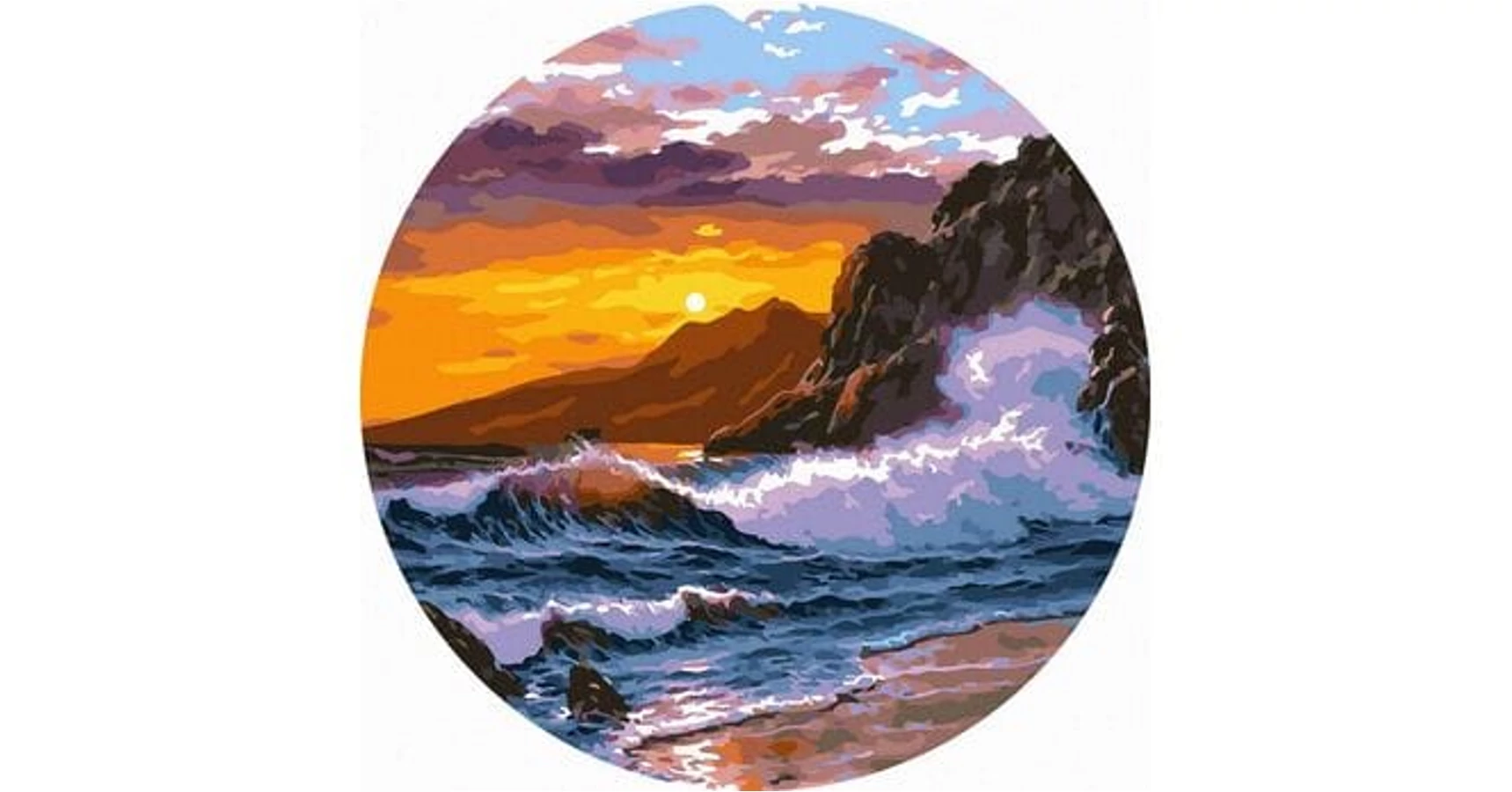 Hullámtörő naplemente - Számfestő készlet, kerek kerettel (40x40 cm)