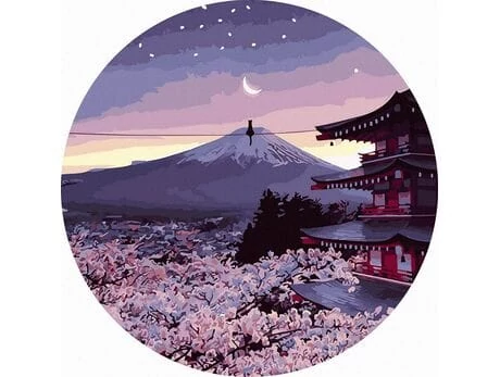 Tavaszi Japán éjszakák - Számfestő készlet, kerek kerettel (40x40 cm)