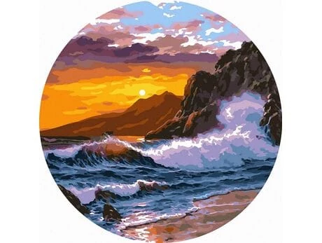 Hullámtörő naplemente - Számfestő készlet, kerek kerettel (40x40 cm)